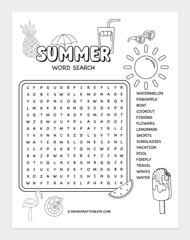 Free Printable Summer Word Search Puzzles For Kids - Draw Craft Create