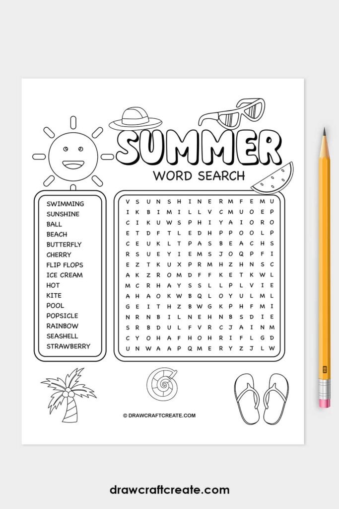 Free Printable Summer Word Search Puzzles For Kids - Draw Craft Create
