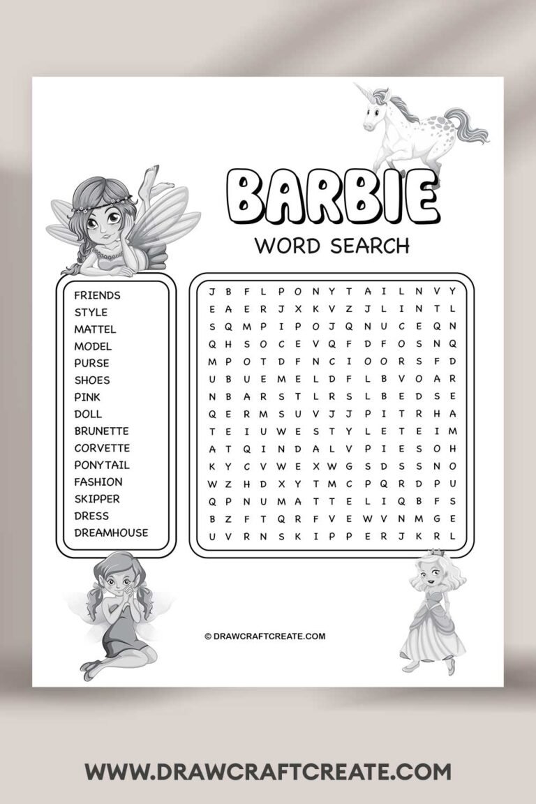 Free Printable Barbie Word Search - Draw Craft Create