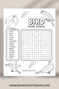 Free Printable Bird Word Search - Draw Craft Create