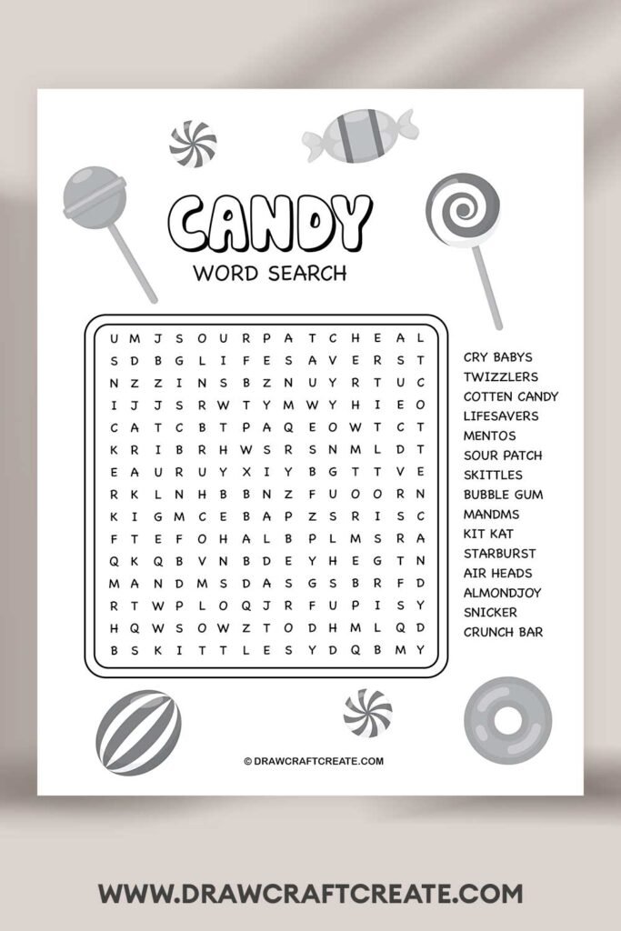 Free Printable Candy Word Search - Draw Craft Create