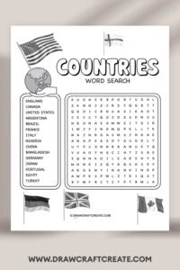Free Printable Countries Word Search - Draw Craft Create