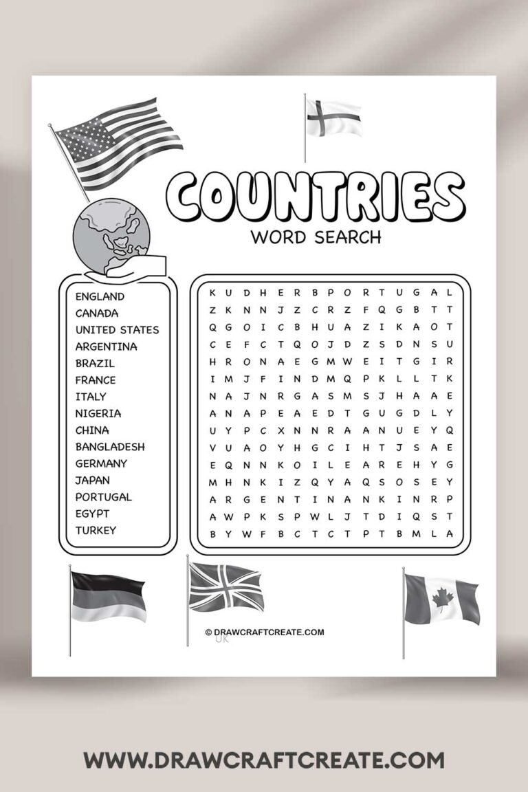 Free Printable Countries Word Search - Draw Craft Create