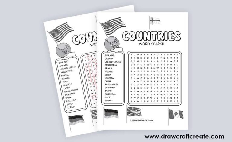 Free Printable Countries Word Search - Draw Craft Create