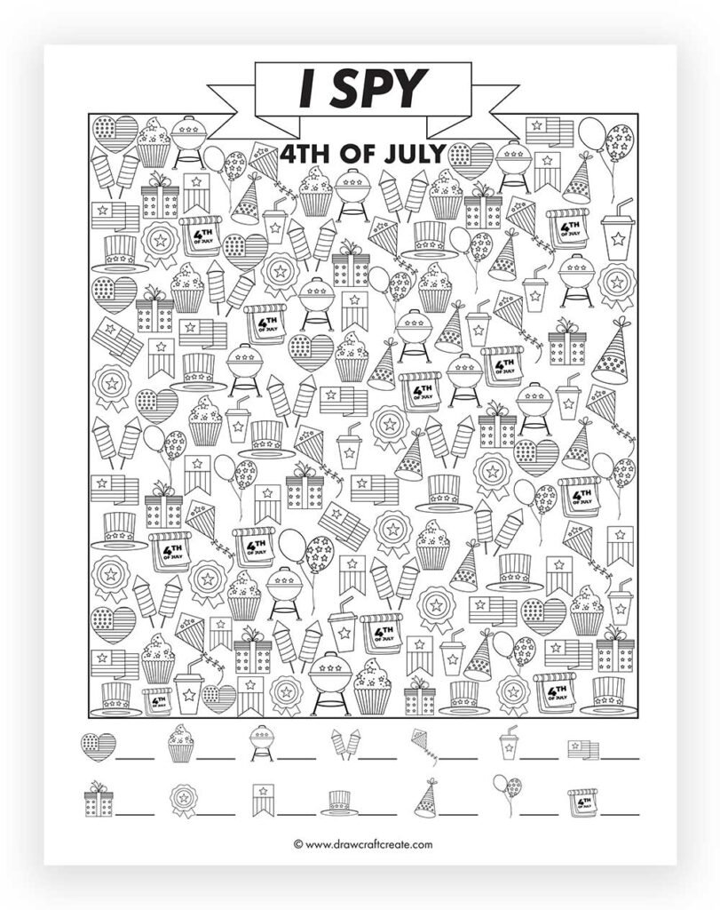 Free Printable I Spy 4th Of July Worksheet - Draw Craft Create