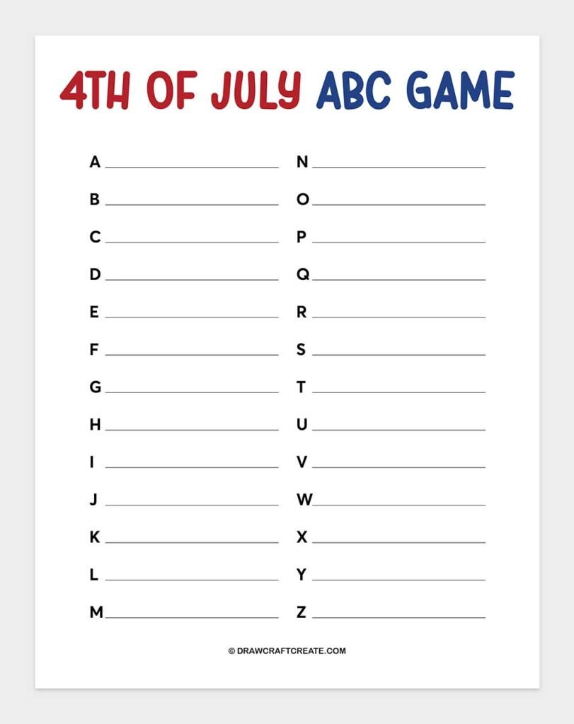 Free Printable 4th Of July ABC Game - Draw Craft Create