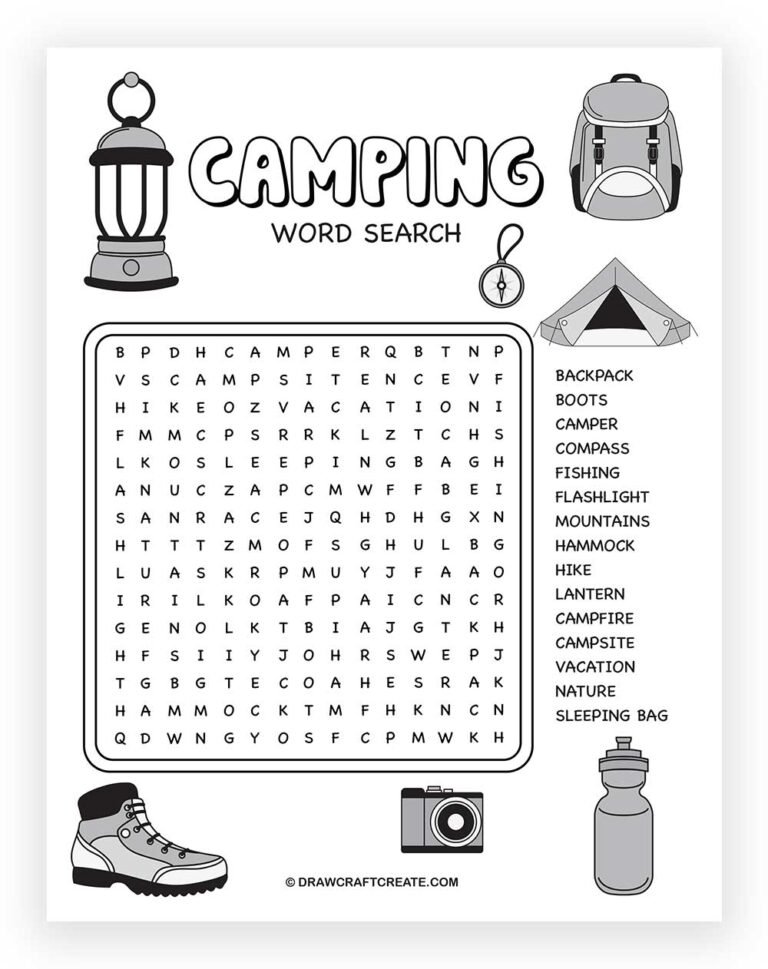 Free Printable Camping Word Search - Draw Craft Create