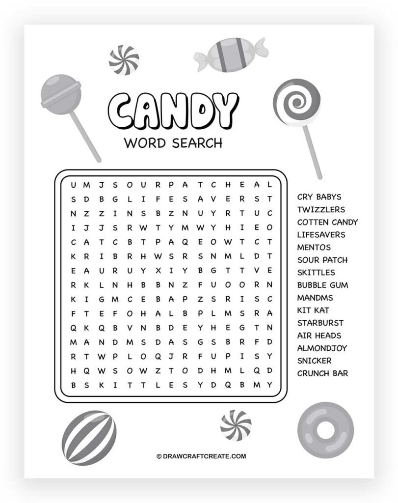 Free Printable Candy Word Search - Draw Craft Create