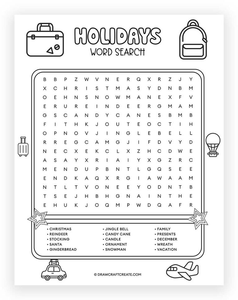 Free Printable Holiday Word Search - Draw Craft Create