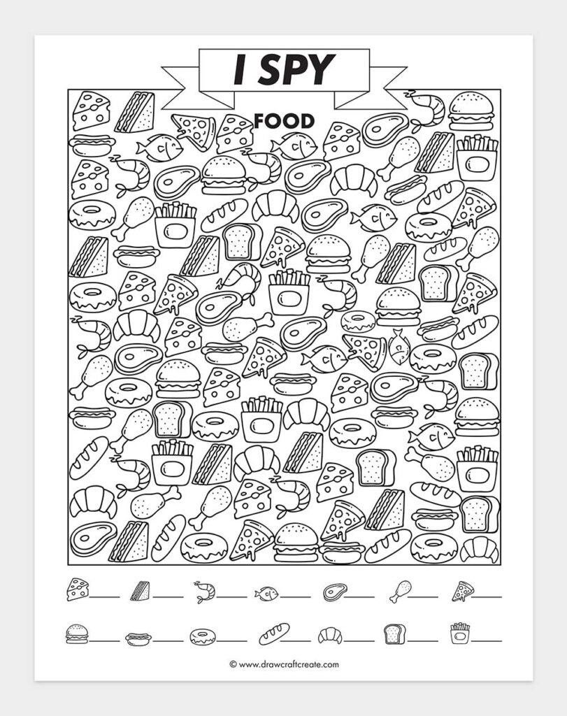 Free Printable I Spy Food Worksheet - Draw Craft Create