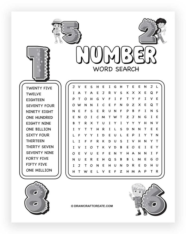 Free Printable Number Word Search - Draw Craft Create