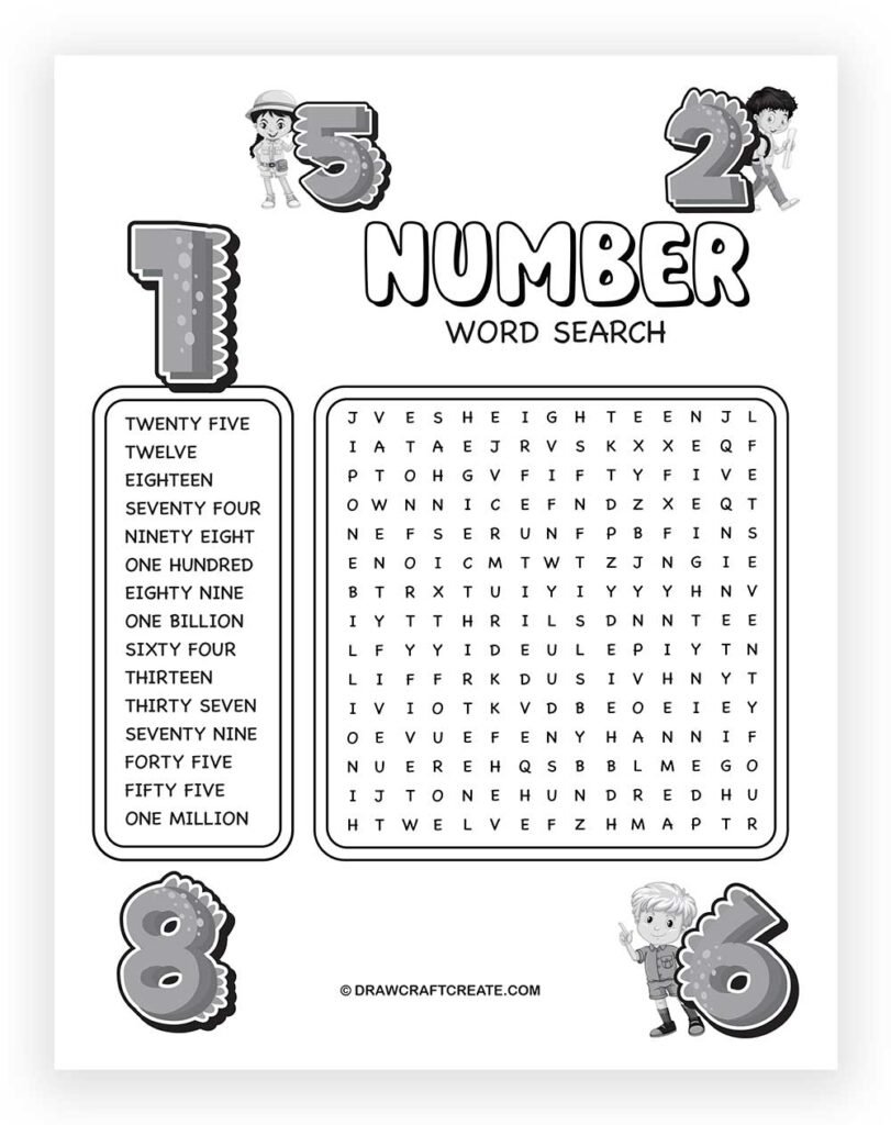 Free Printable Number Word Search - Draw Craft Create