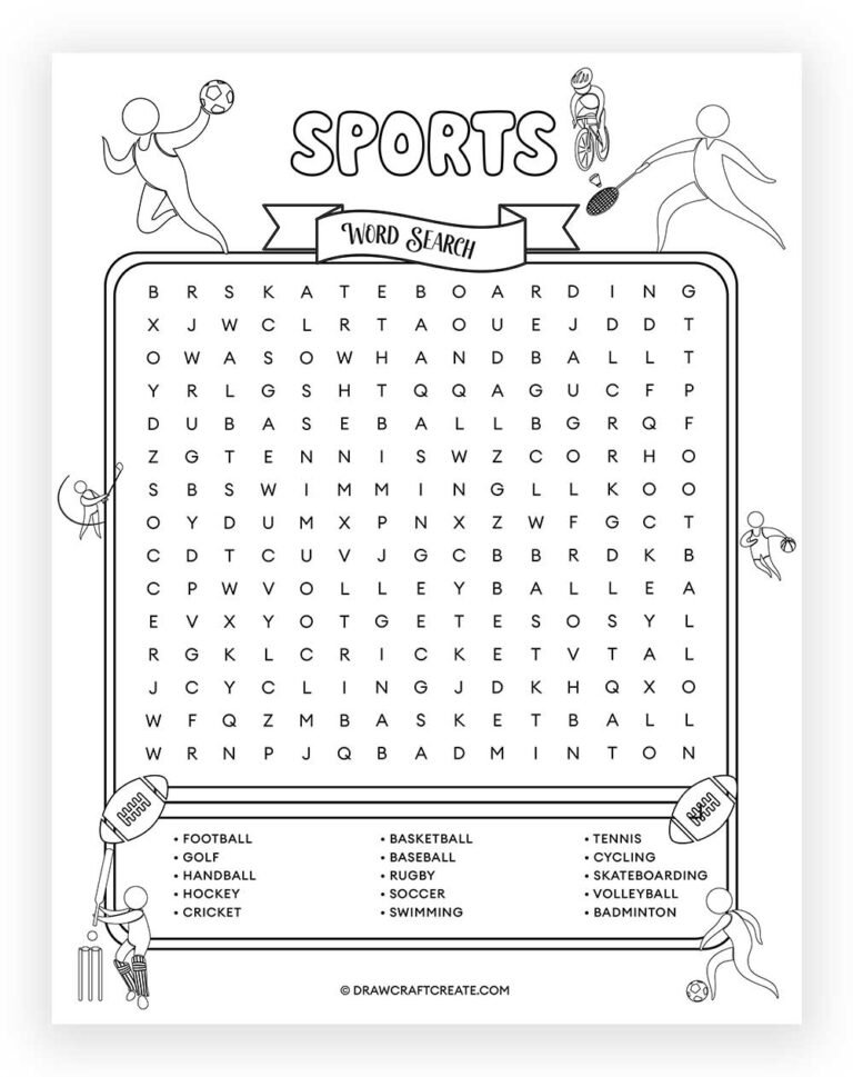 Free Printable Sports Word Search - Draw Craft Create