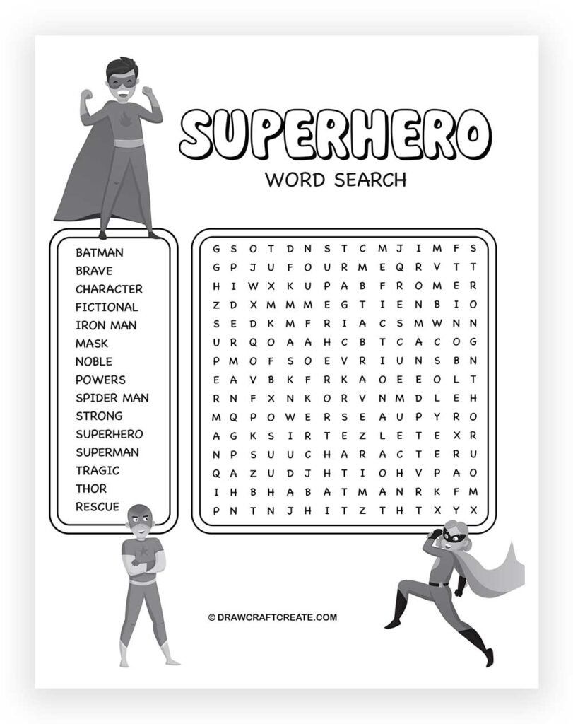 Free Printable Superhero Word Search - Draw Craft Create