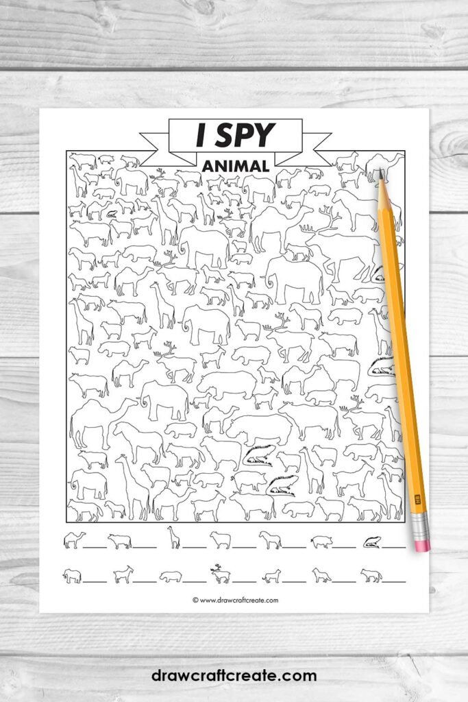 Free Printable I Spy Animals Worksheet - Draw Craft Create