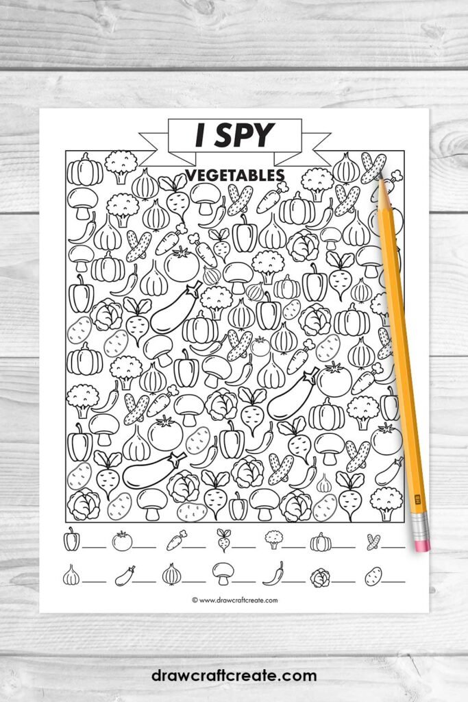 Free Printable I Spy Vegetables Worksheet - Draw Craft Create