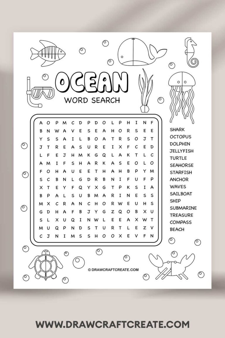Free Printable Ocean Word Search - Draw Craft Create