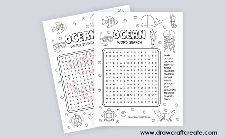 Free Printable Ocean Word Search - Draw Craft Create
