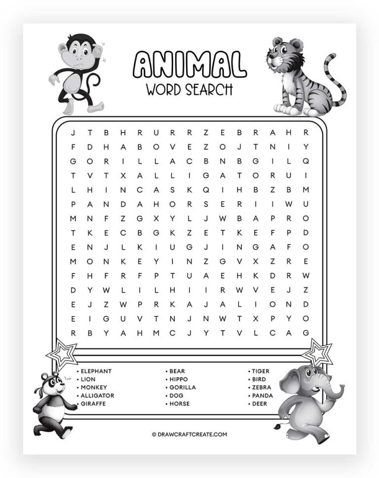 Free Printable Animal Word Search - Draw Craft Create
