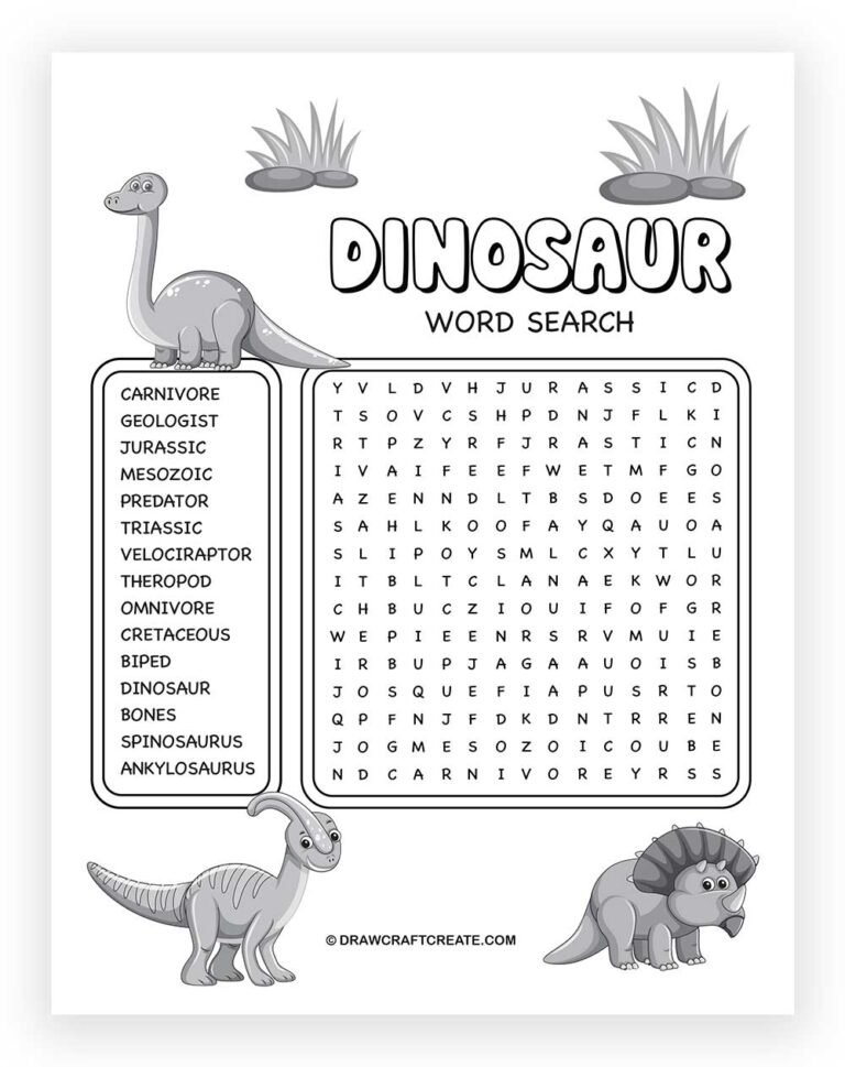 Free Printable Dinosaur Word Search - Draw Craft Create
