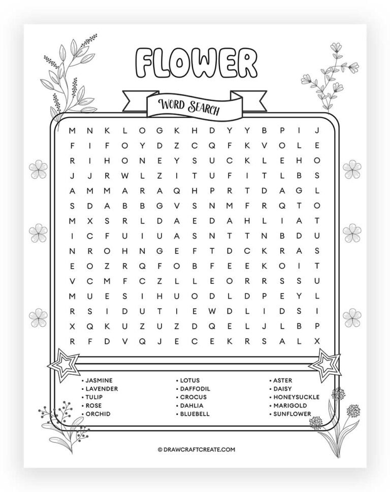 Free Printable Flower Word Search - Draw Craft Create
