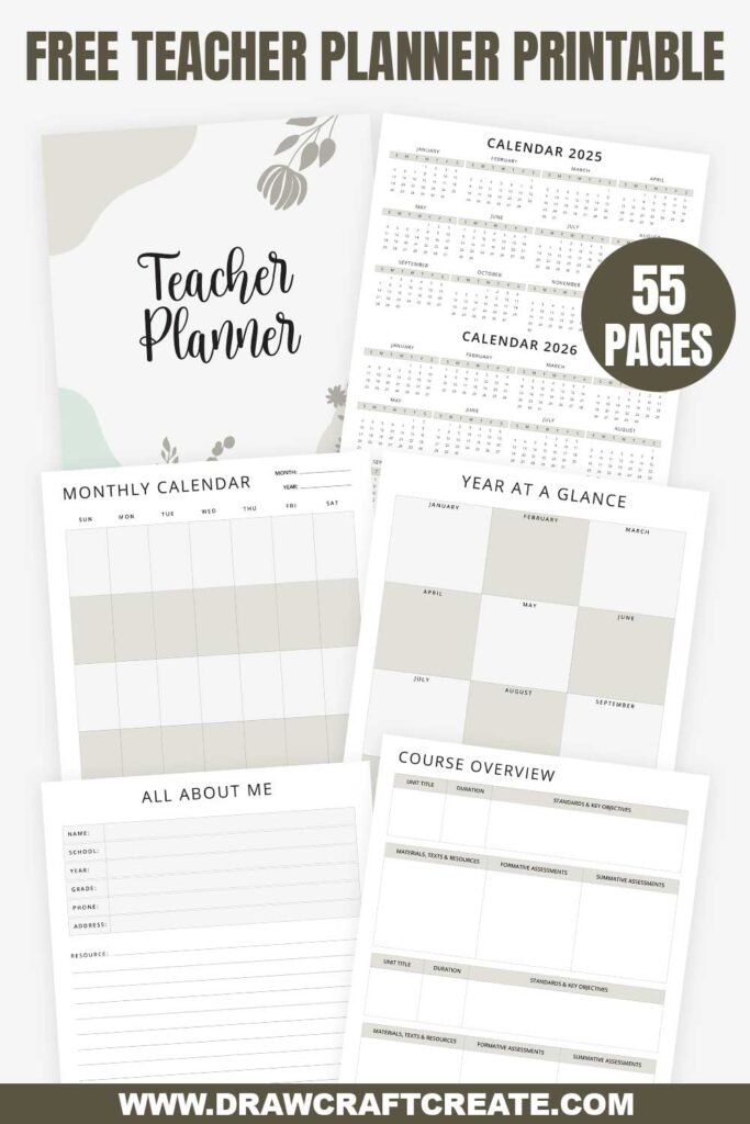 Free Teacher Planner Printables (2025-2026) - Draw Craft Create