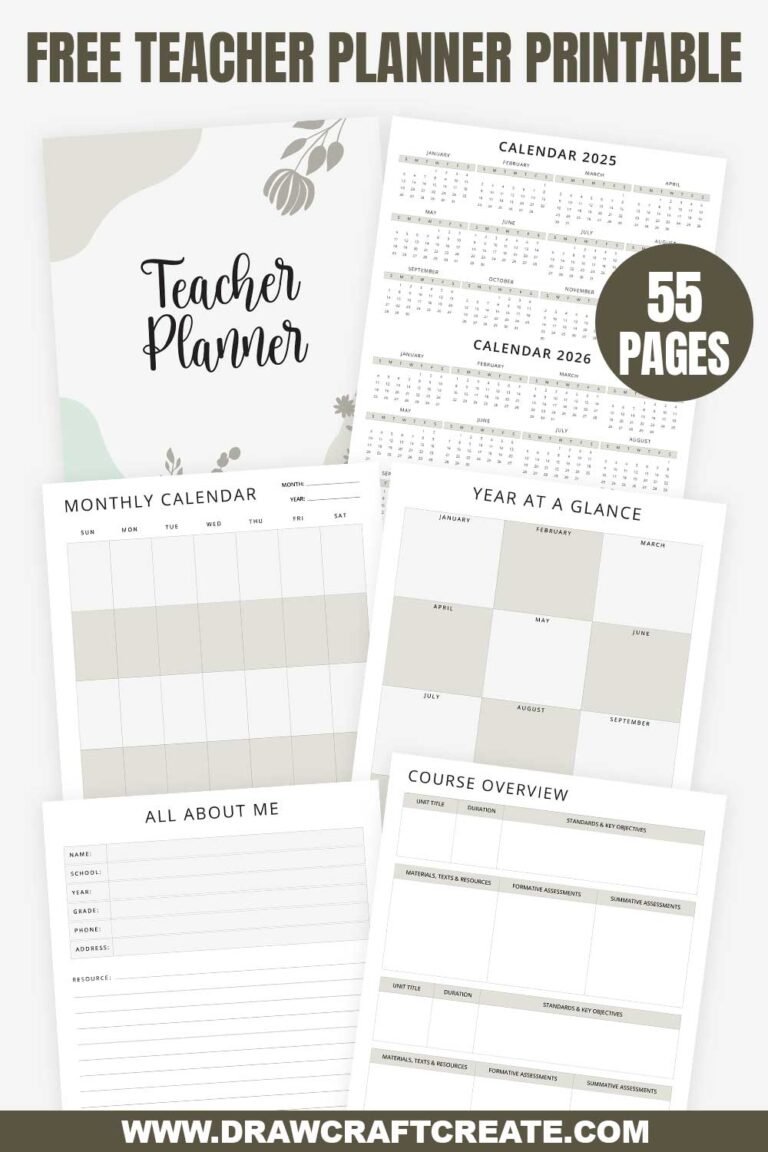 Free Teacher Planner Printables (2025-2026) - Draw Craft Create