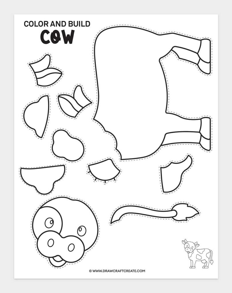 Free Printable Build a Cow Craft - Draw Craft Create