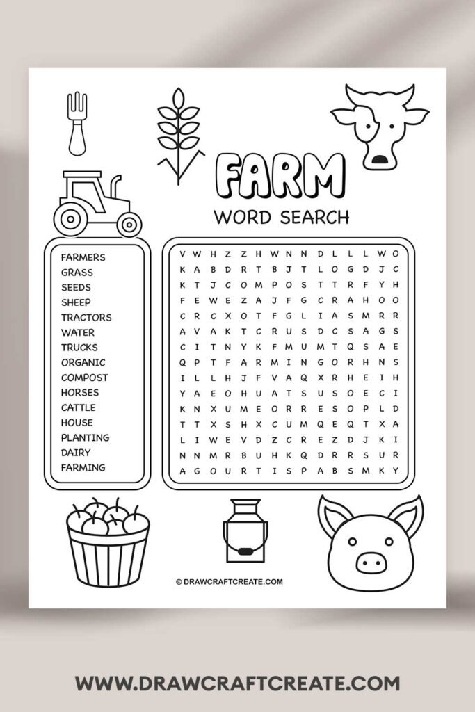 Free Printable Farm Word Search - Draw Craft Create