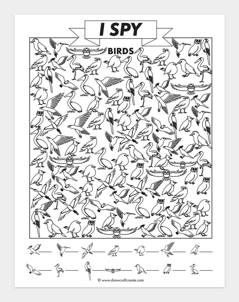 Free Printable I Spy Birds Worksheet - Draw Craft Create