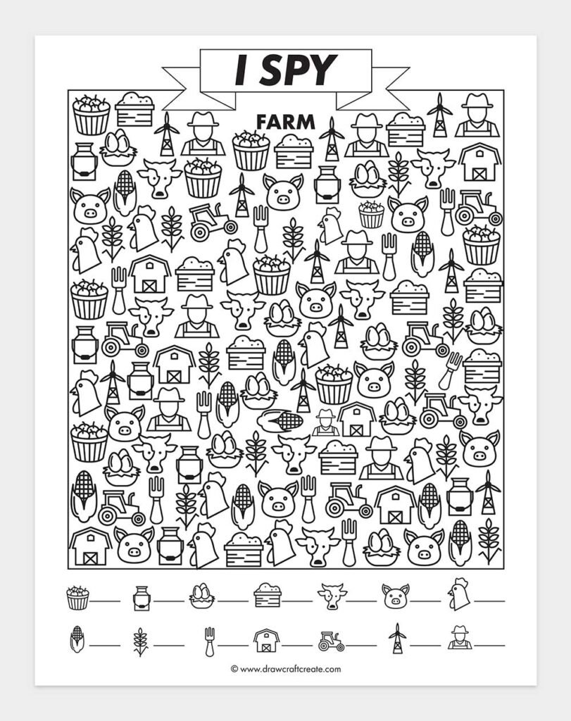 Free Printable I Spy Farm Worksheet - Draw Craft Create