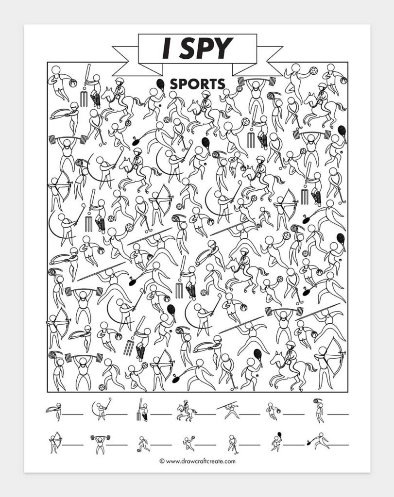 Free Printable I Spy Sports Worksheet - Draw Craft Create
