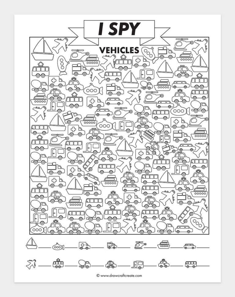 Free Printable I Spy Vehicles Worksheet - Draw Craft Create