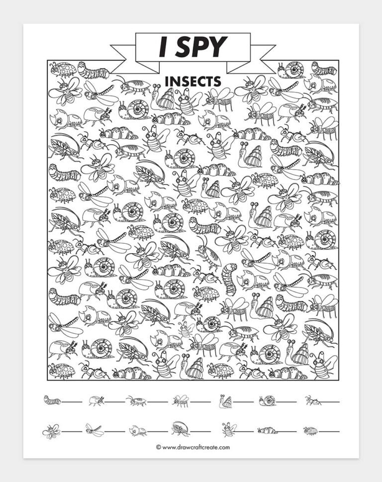 Free Printable I Spy Insects Worksheet - Draw Craft Create