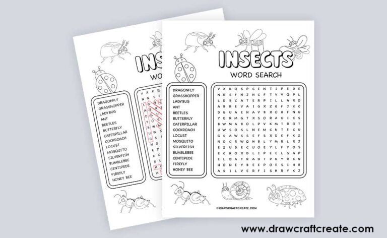 Free Printable Insects Word Search - Draw Craft Create