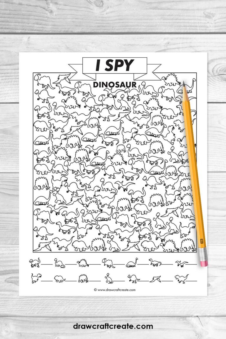Free Printable I Spy Dinosaurs Worksheet - Draw Craft Create