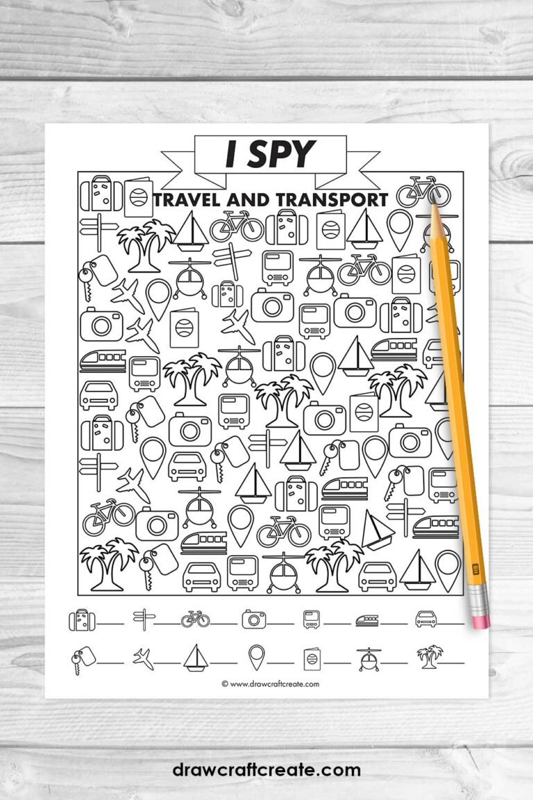 Free Printable I Spy Travel and Transport Worksheet - Draw Craft Create