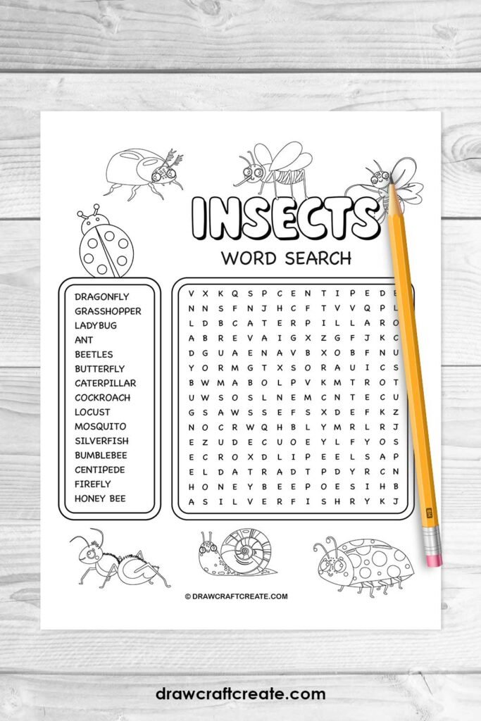Free Printable Insects Word Search - Draw Craft Create