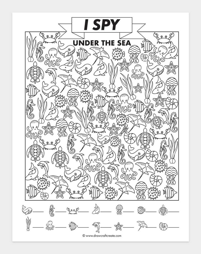 Free Printable I Spy Under The Sea Worksheet - Draw Craft Create