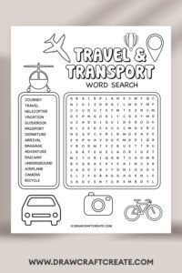 Free Printable Travel and Transport Word Search - Draw Craft Create