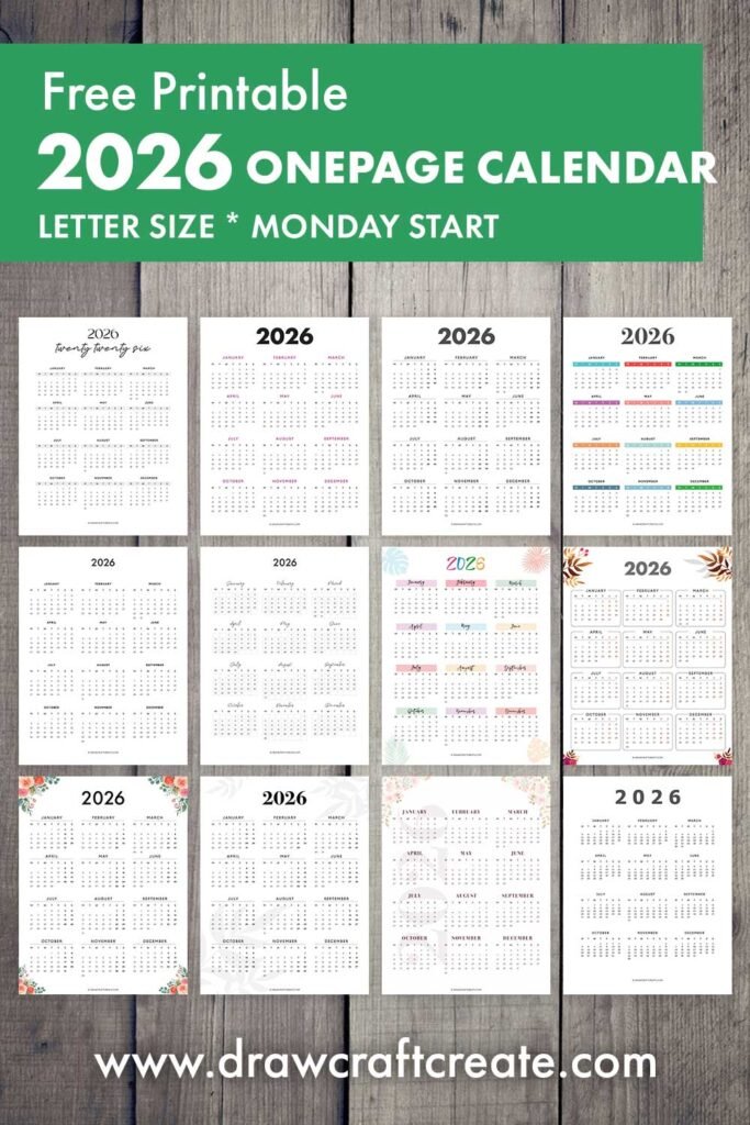 2026 Calendar Printable PDF Free Template (Vertical) - Draw Craft Create