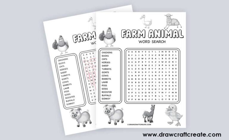Free Printable Farm Animals Word Search - Draw Craft Create