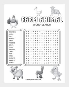 Free Printable Farm Animals Word Search - Draw Craft Create