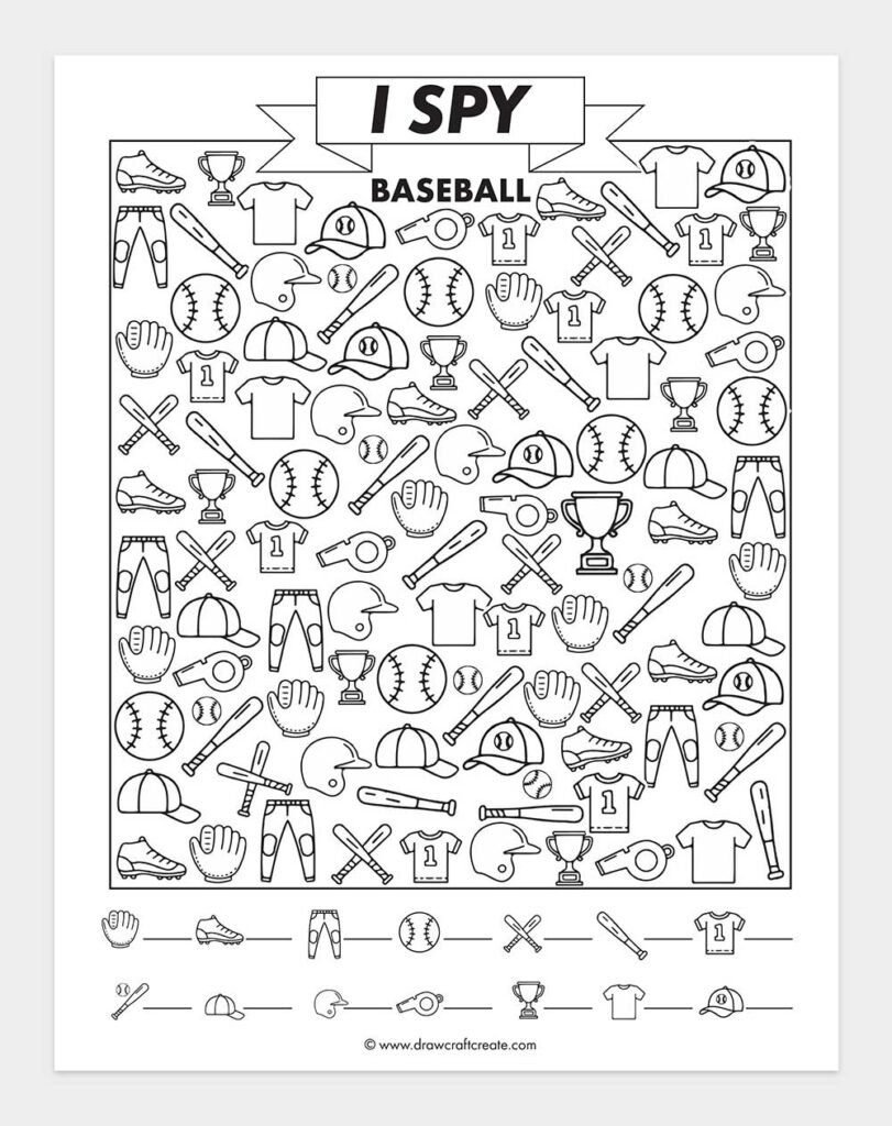 Free Printable I Spy Baseball Worksheet - Draw Craft Create