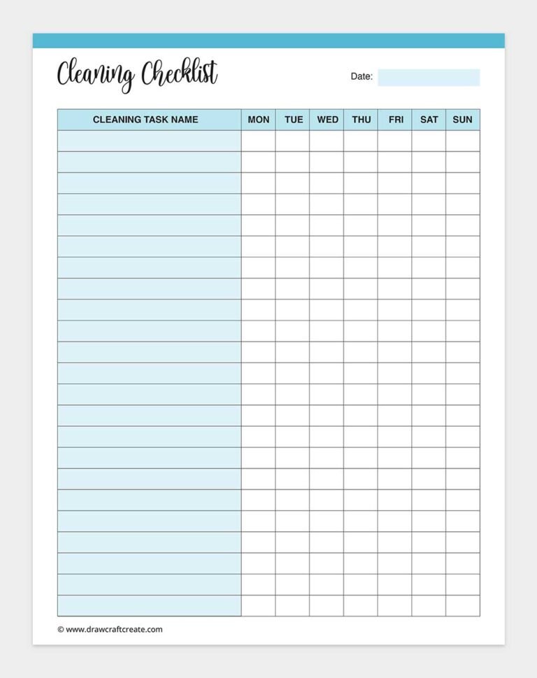 Free Printable House Cleaning Checklist Template (18 Design) - Draw ...
