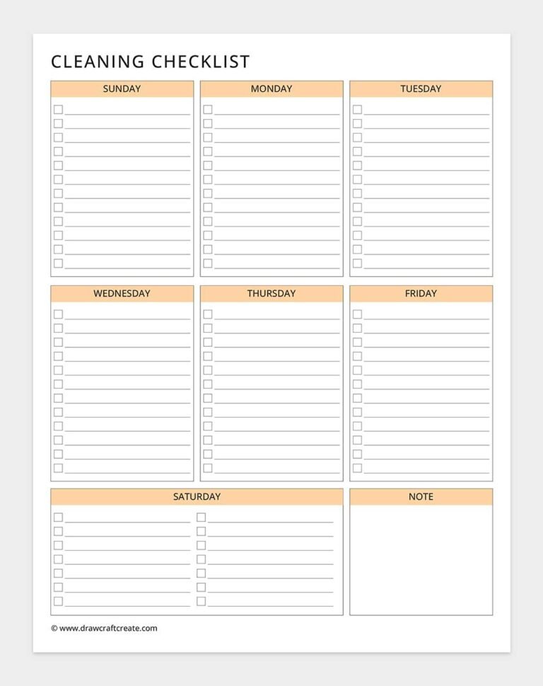 Free Printable House Cleaning Checklist Template (18 Design) - Draw ...