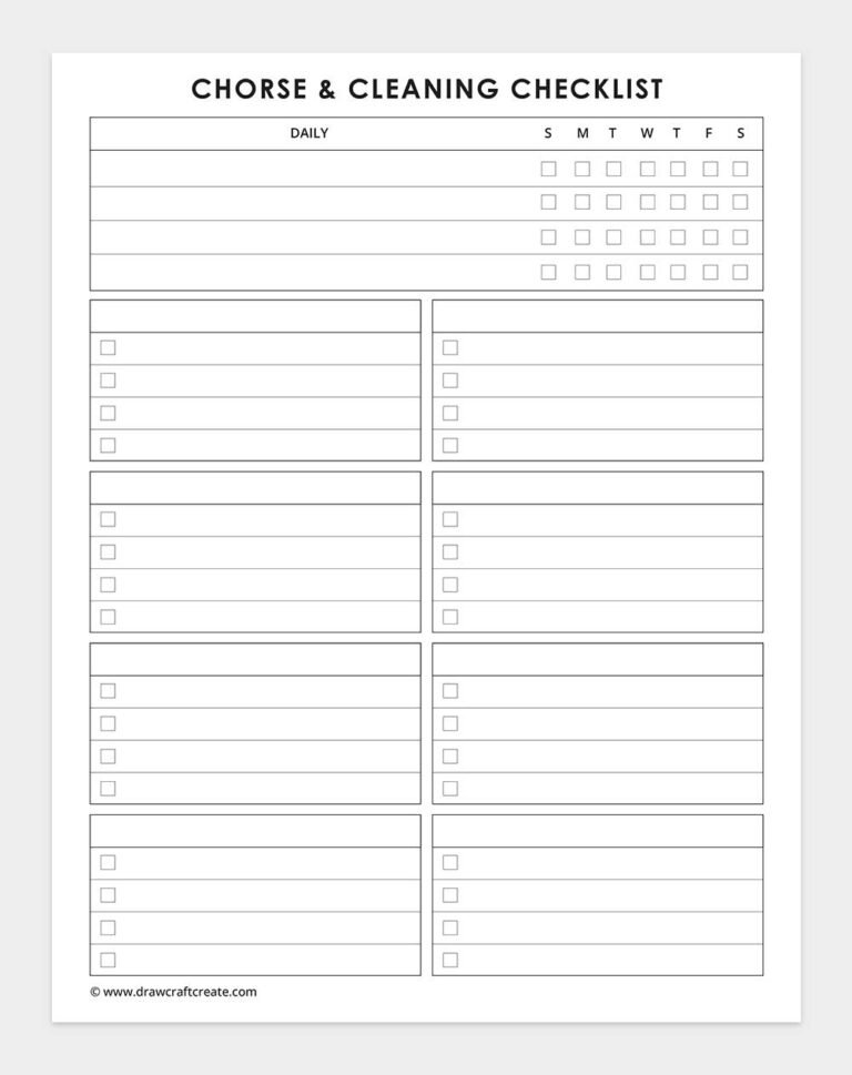 Free Printable House Cleaning Checklist Template (18 Design) - Draw ...
