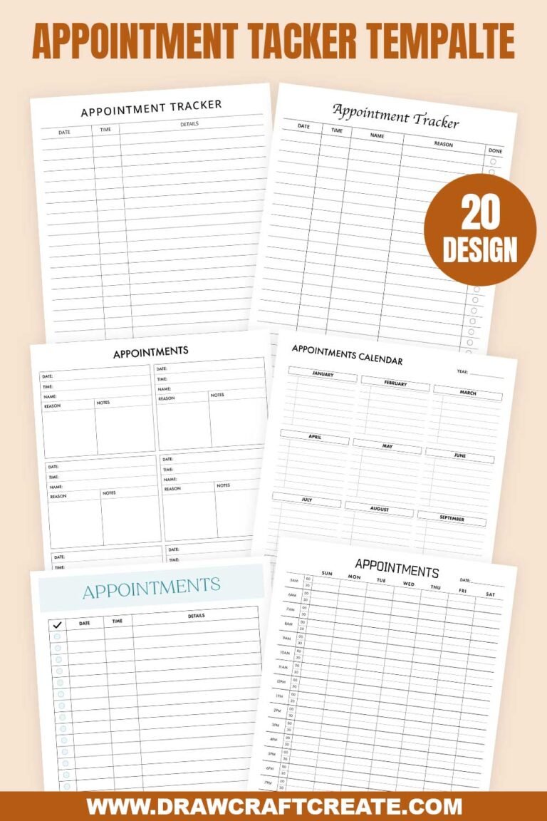 Free Printable Appointment Tracker Template (20 Design) - Draw Craft Create