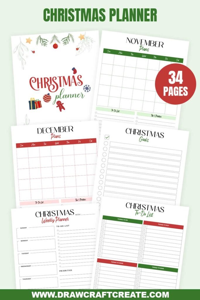 Free Printable Christmas Planner (34 Pages) - Draw Craft Create