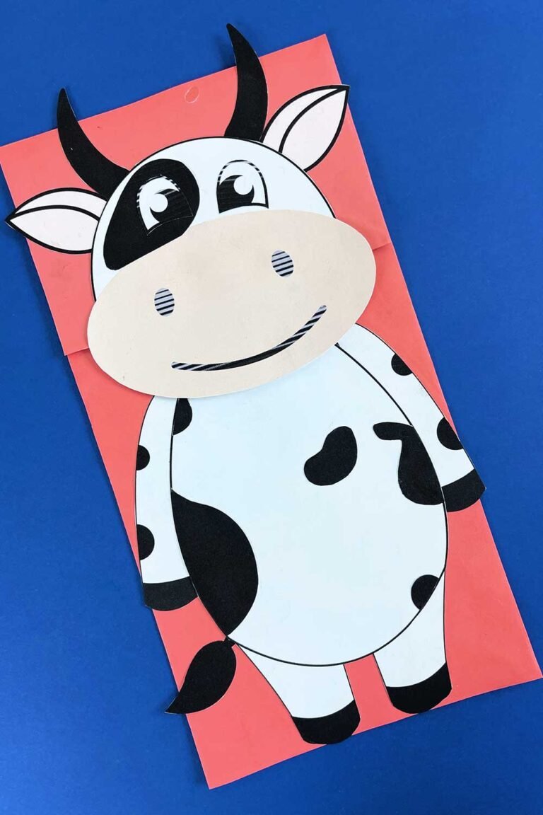 Cow Paper Bag Puppet Craft For Kids (Free Printable Template) - Draw ...